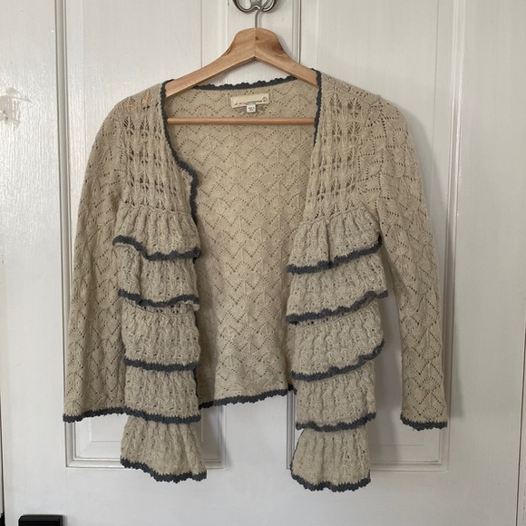 Odd Molly | Sweaters | Knit Cream Cardigan With Ruffle Details | Poshmark